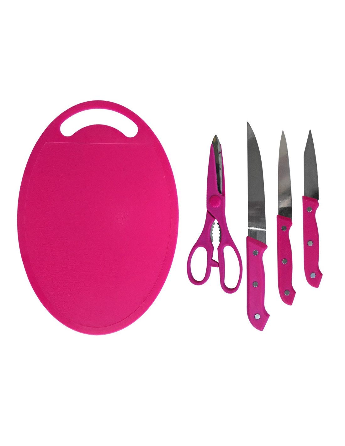 Set coltelli con forbice e tagliere in plastica colorati per